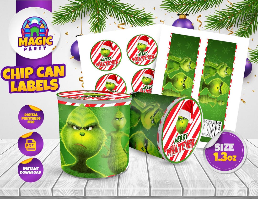 Grinch Christmas Chip Can Label instant Download Can Size 1.3oz Party ...