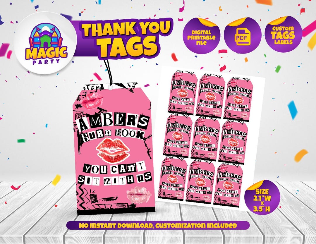 Burn Book Thank You Tags - 2.1x3.5in - Gift Tag - Favor Tags ...