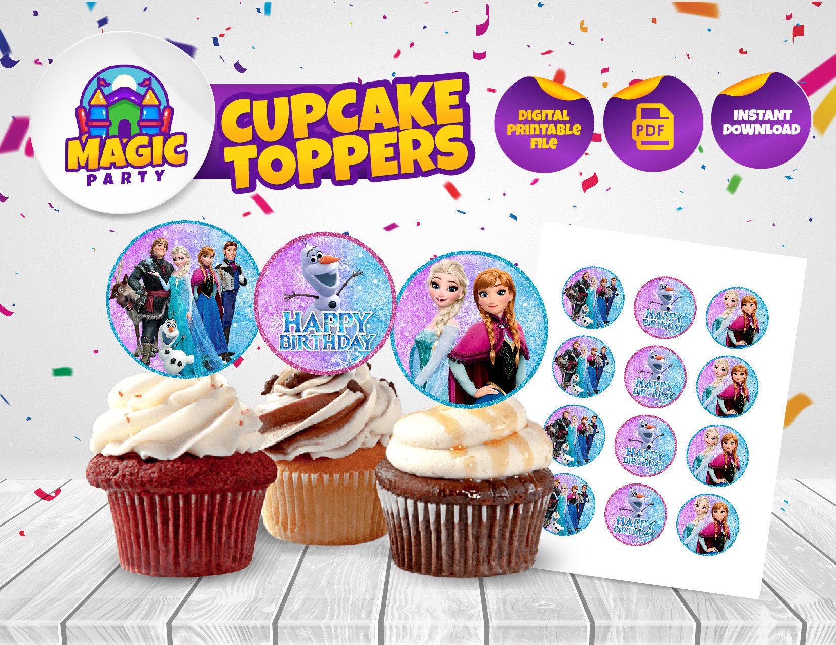 Frozen Cupcake Topper instant Download Birthday Party Cupcake Picks ...