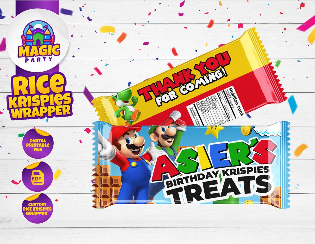 Super Mario Rice Krispies Wrapper - Birthday Candy Wrappers - Kids Rice ...