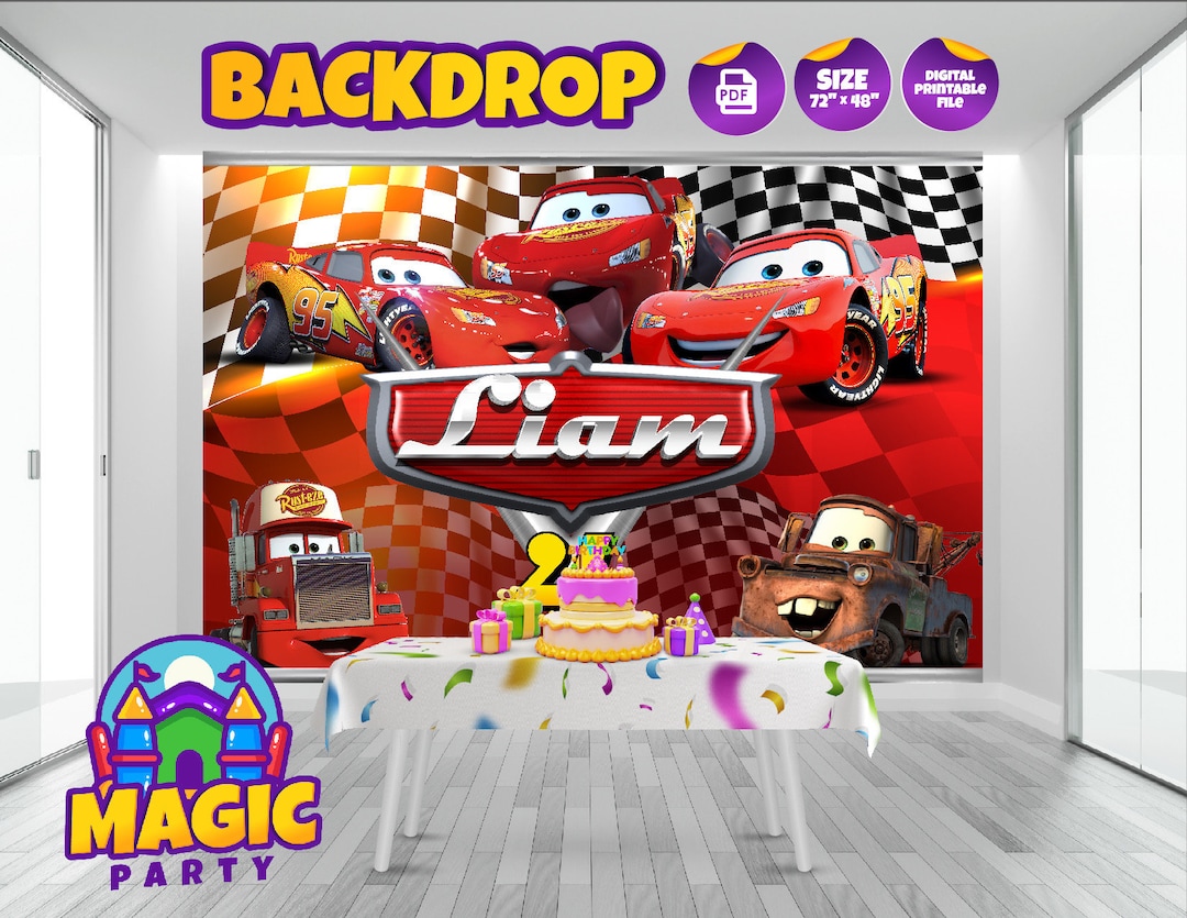 Cars Backdrop 72''x48'' - Customizable - Birthday Backdrop - Banner ...