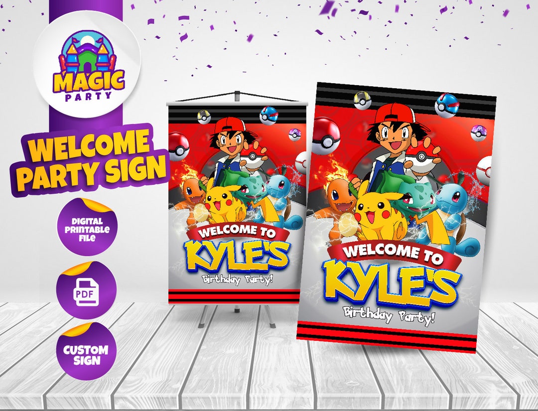 Pokemon Welcome Sign Birthday Poster 17x25in Banner Personalized ...