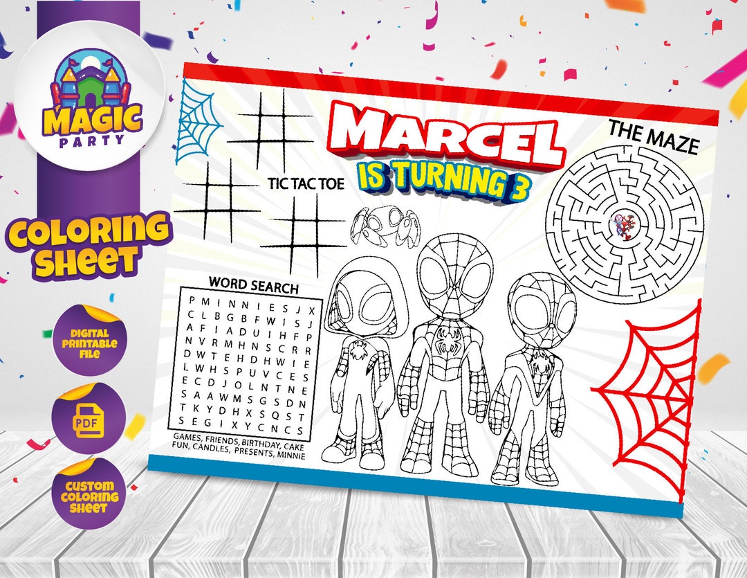 Spidey Coloring Sheet (2 Design Options) - Party Activity - Birthday ...