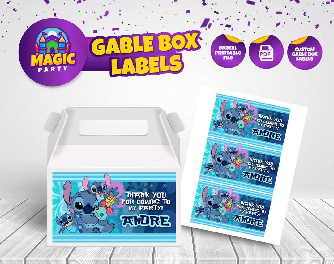 Stitch Gable Box Label - Printable - Party Treats - Editable Template ...
