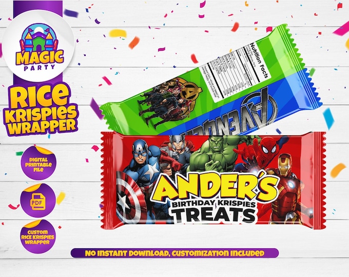 Super Heroes Rice Krispies Wrapper - Birthday Candy Wrappers - Kids ...