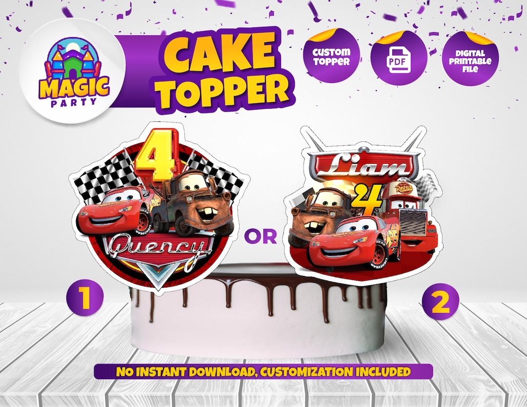 Cars Cake Topper (2 Design Options) - Birthday - Decoration - 8.5x11 ...