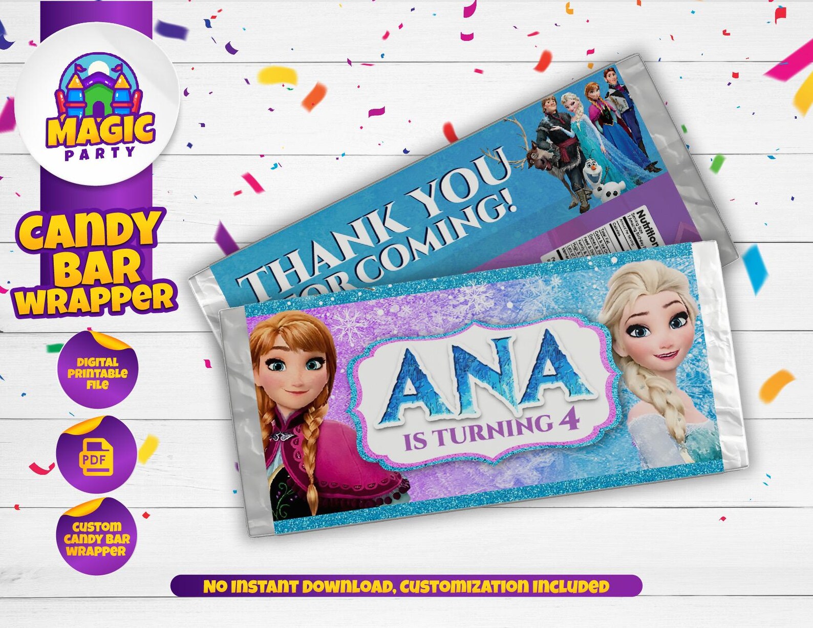Frozen Birthday Candy Bar Wrapper - 5.2 X 5.8" Printable Labels - Bar ...