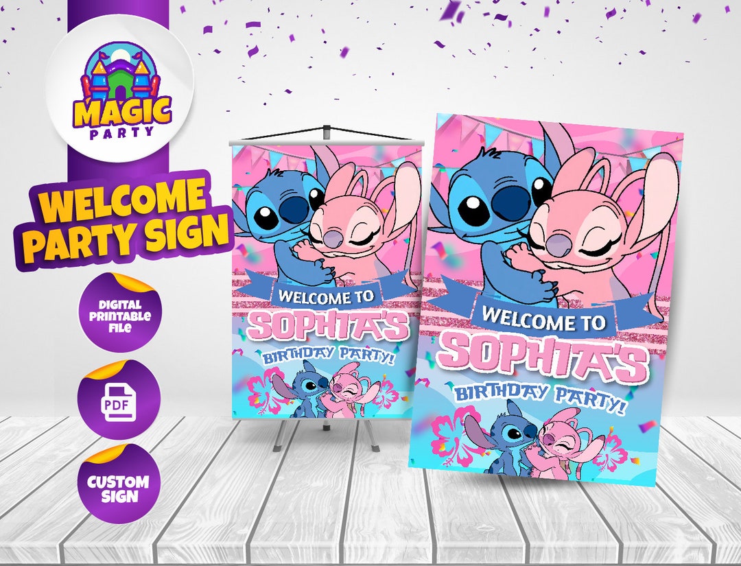 Stitch & Angel Welcome Sign 2 Design Options Birthday Poster 17x25in ...