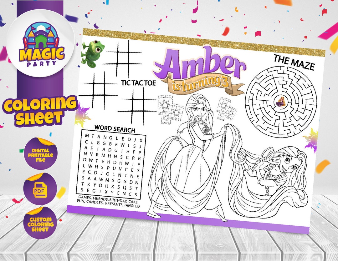 Rapunzel Coloring Sheet - Tangled Party Activity - Birthday - Printable ...