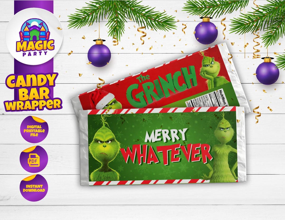 Grinch Candy Bar Wrapper *Instant Download* - 13 x 15 cm große ...