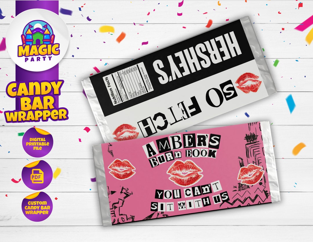 Burn Book Candy Bar Wrapper 5.2 X 5.8 Printable Labels Chocolate Bar ...