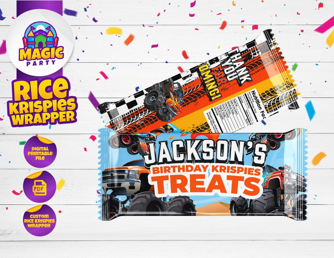 Monster Truck Rice Krispies Wrapper - Birthday Candy Wrappers - Kids ...