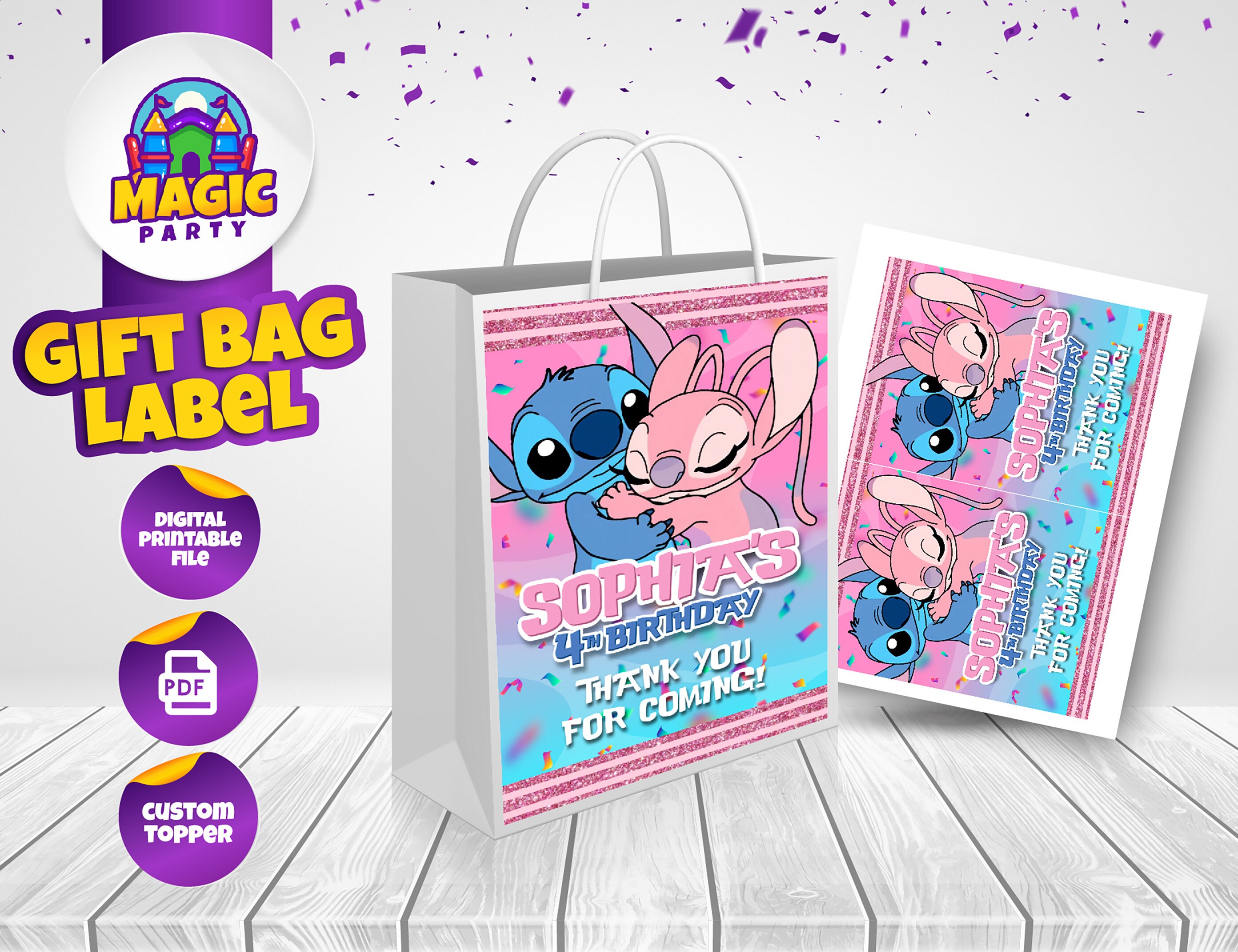Stitch & Angel Labels for Party Favor Bags Kids Candy Bags - Etsy