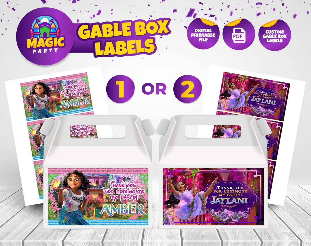 Encanto Gable Box Label (2 Design Options) - Printable - Party Treats ...