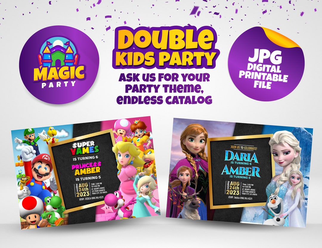 Choose Your THEME Double Invitation Card Double Birthday Party Sibling ...