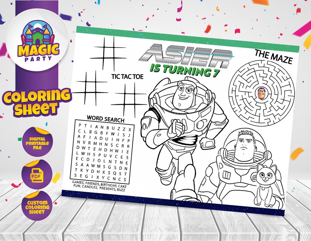 Buzz Lightyear Toy Story Coloring Sheet - Party Activity - Printable ...