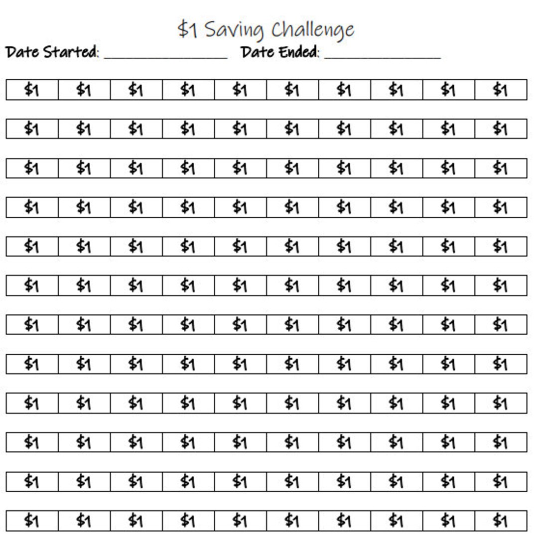 1 Saving Challenge Printable - Etsy