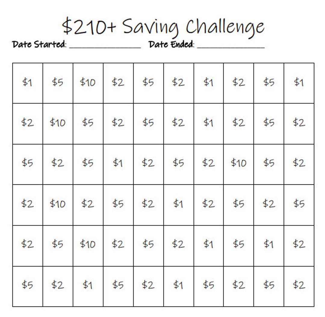 210 Saving Challenge Printable - Etsy