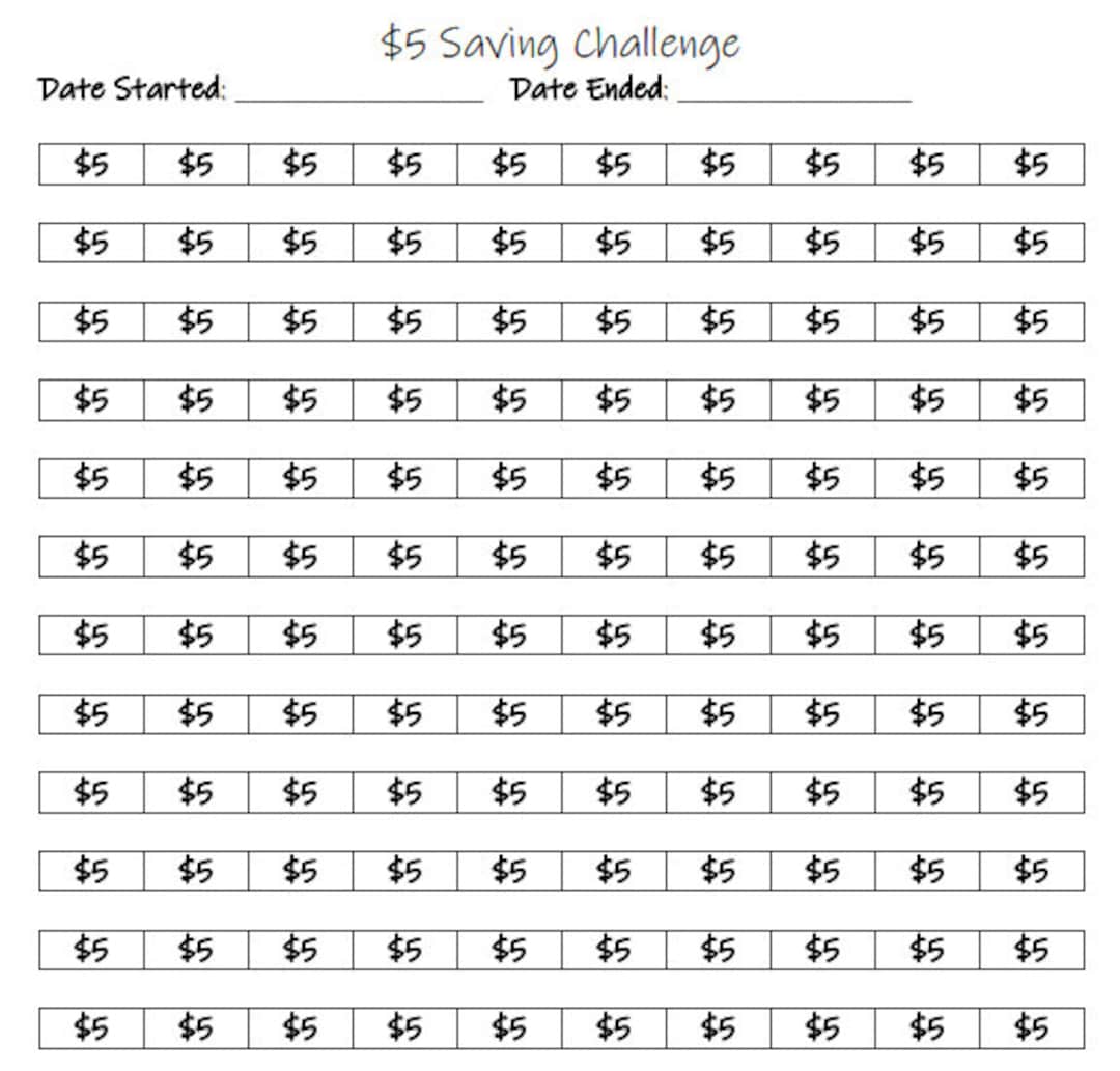 5 Saving Challenge Printable - Etsy