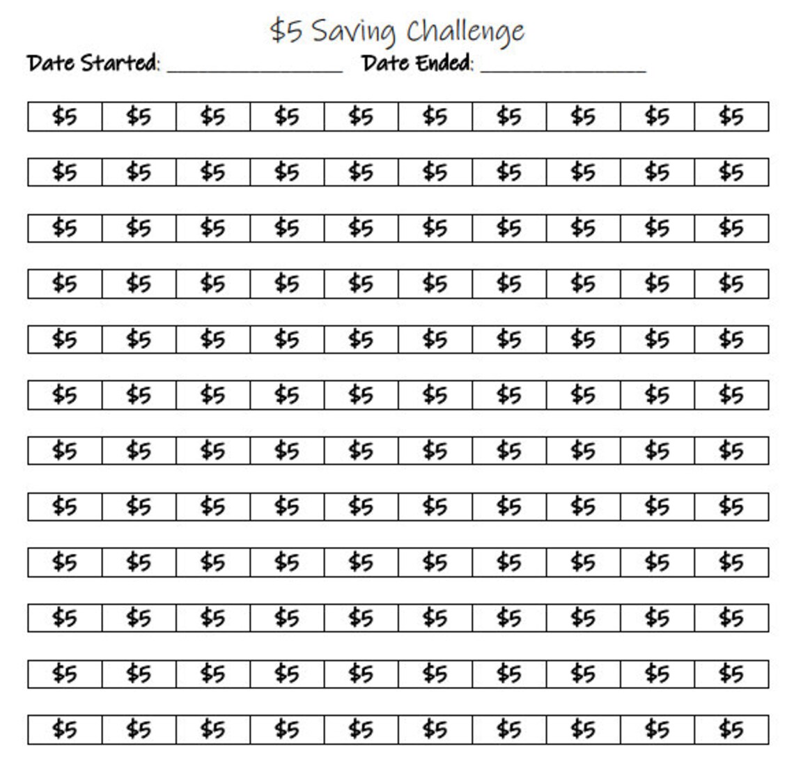 5 Saving Challenge Printable - Etsy
