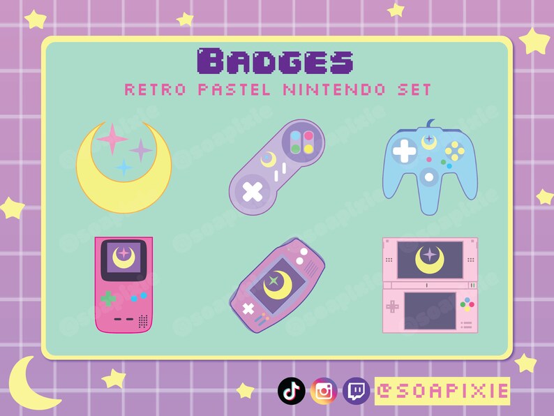 Retro Pastel Gaming Badges | Twitch, Discord, Youtube Streamer Sub/bit ...