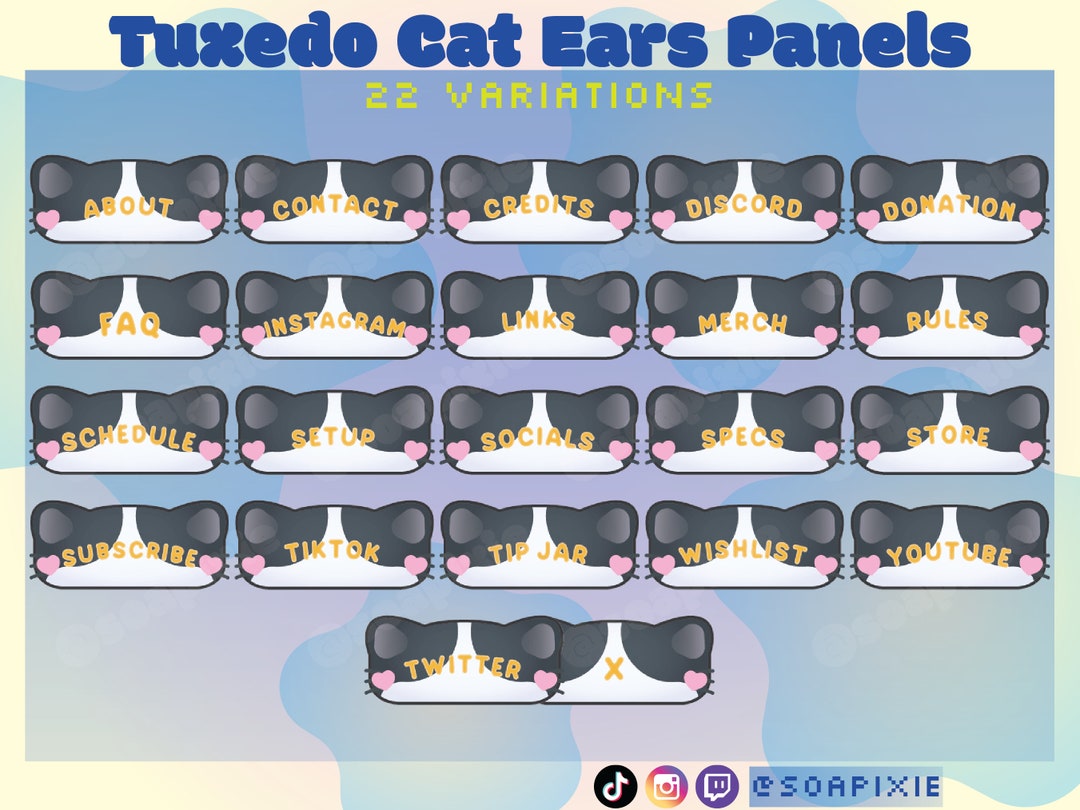 Tuxedo Cat Ears Panels Pack | 22 Variations | Twitch Streamer Kawaii ...