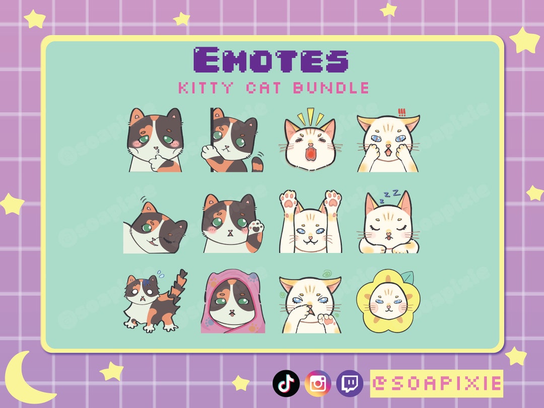 12 CAT EMOTES BUNDLE | Twitch, Discord, Youtube Streamer Kawaii Asset ...