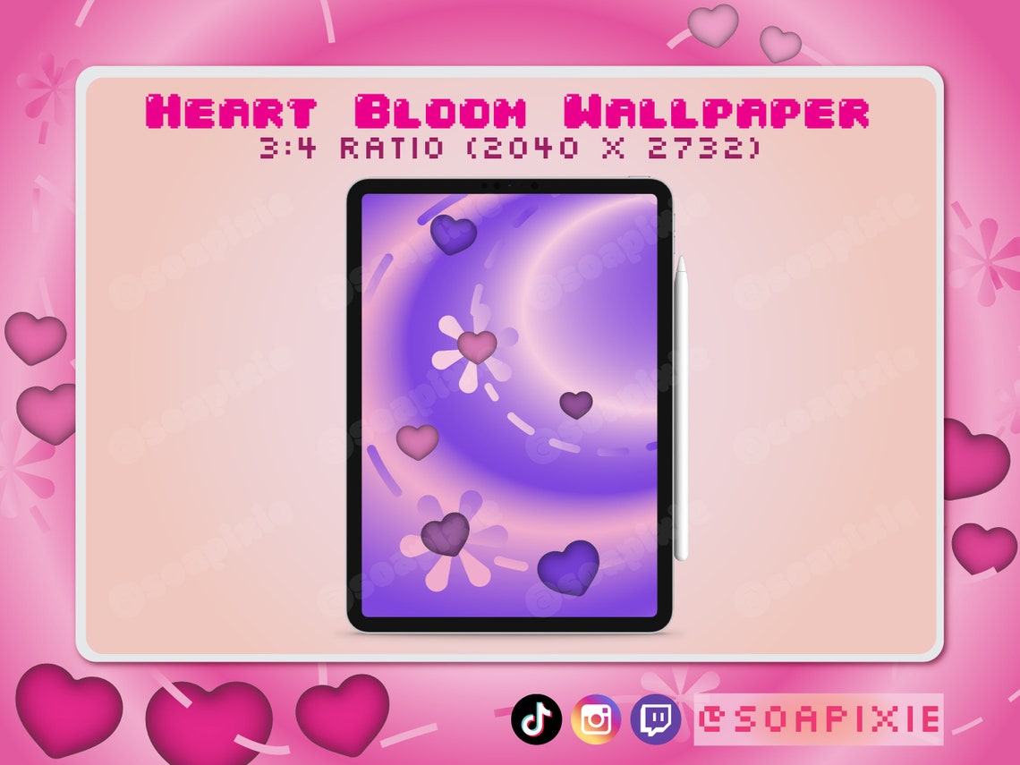 Purple Y2K Heart Bloom Tablet Wallpaper | Ios/android | Aesthetic Lock ...