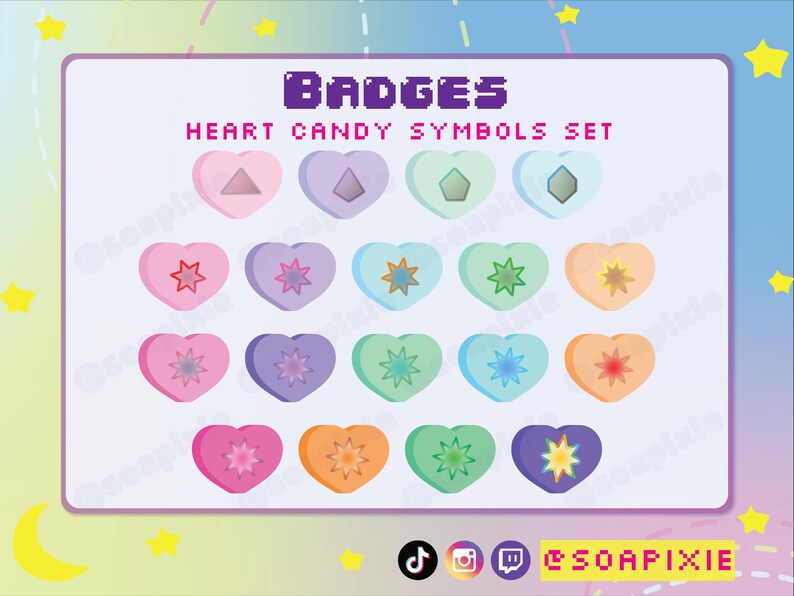 Heart Candy Streamer Bit Badges: Kawaii Pastel Symbols (digital ...