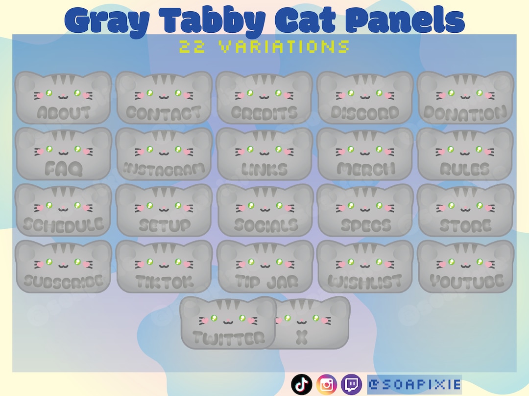 Gray Tabby Cat Twitch Panels: Kawaii Streamer Assets (digital Download ...