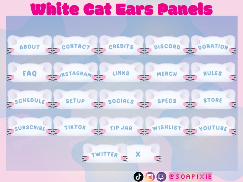 White Cat Ears Panels Pack | 22 Variations | Twitch Streamer Kawaii ...