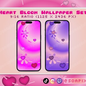 Y2K Heart Ripple Tablet Wallpaper Set Ios/android Aesthetic Lock Screen ...