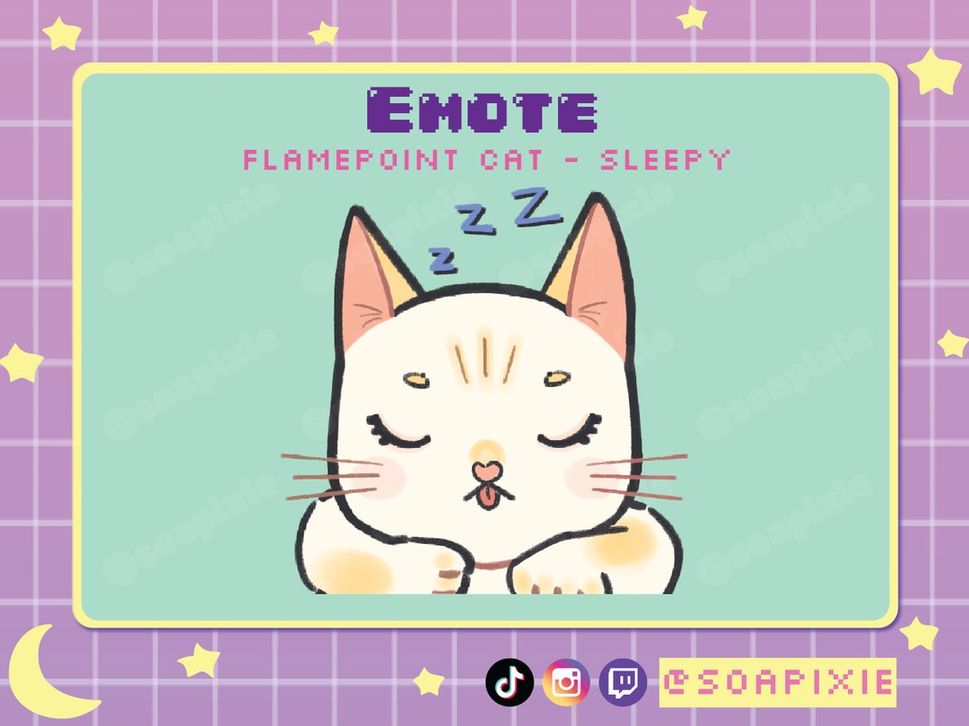 Sleepy White Cat Emote: Twitch, Discord, Youtube Stream Asset (digital ...