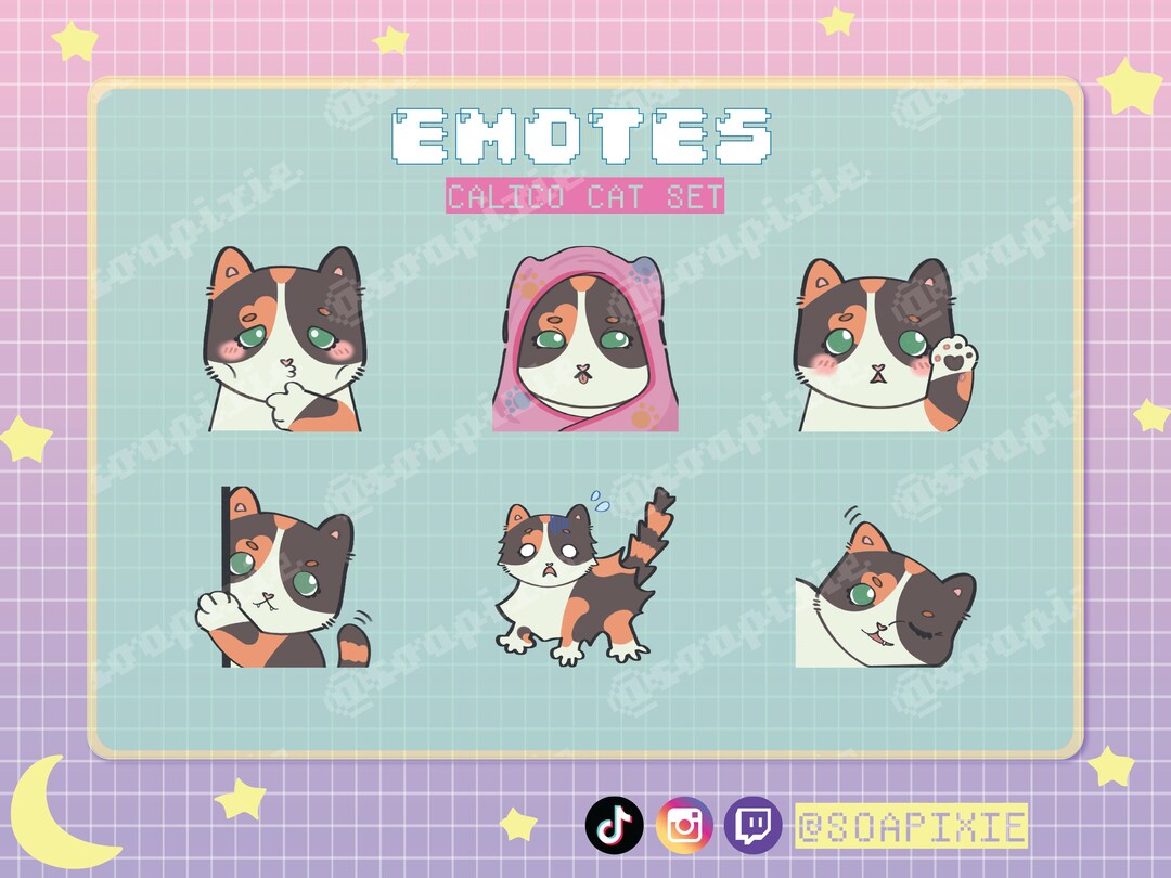 Cute Calico Cat Emote Set Twitch Discord Youtube Streamer - Etsy
