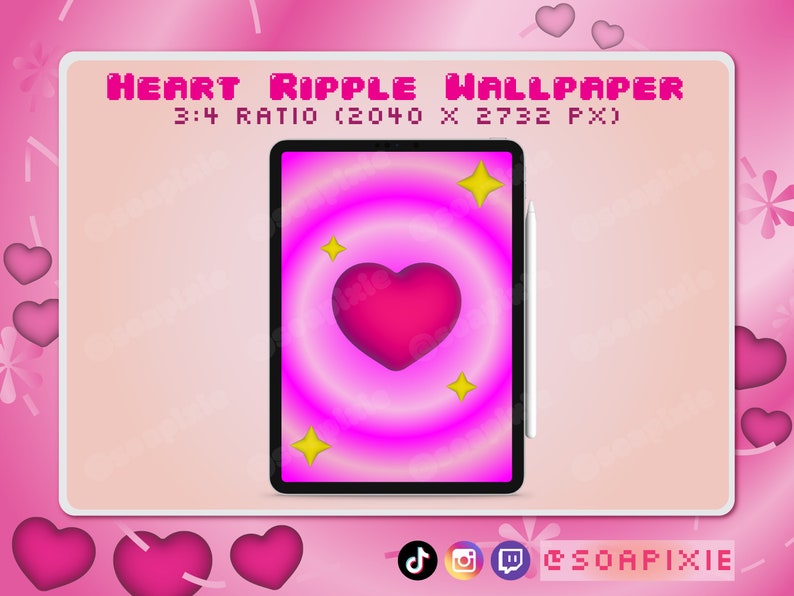 Pink Y2K Heart Ripple Tablet Wallpaper | Ios/android | Aesthetic Lock ...