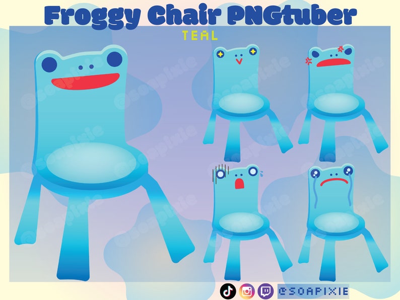 Teal Froggy Chair Pngtuber | Twitch, Discord, Youtube Streamer Kawaii ...
