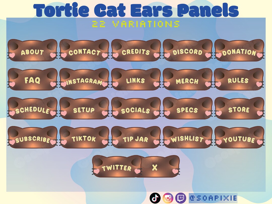 Tortie Cat Ears Twitch Panels: 22 Kawaii Variations (digital Download ...