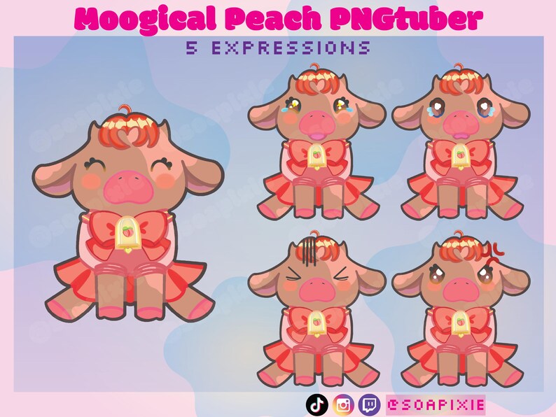 Magical Girl Peach Cow Pngtuber: Kawaii Vtuber Asset (digital Download ...