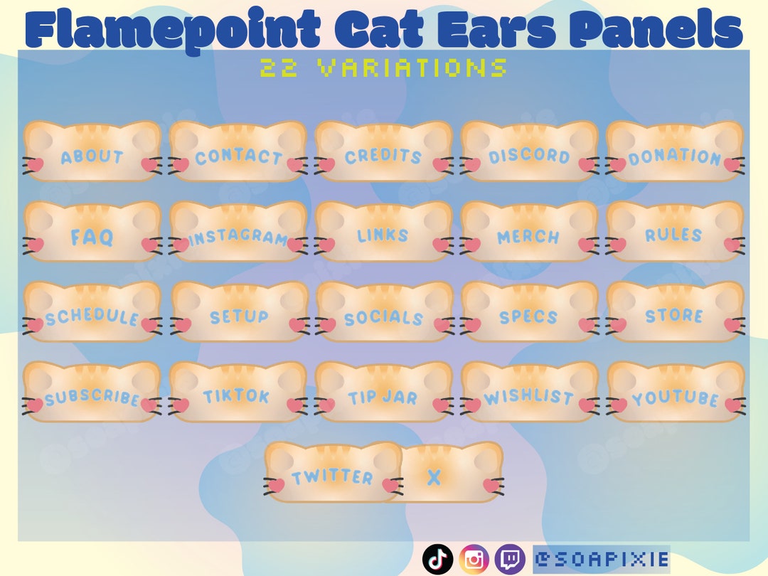 Flamepoint Siamese Cat Ears Stream Panels: 22 Kawaii Variations ...