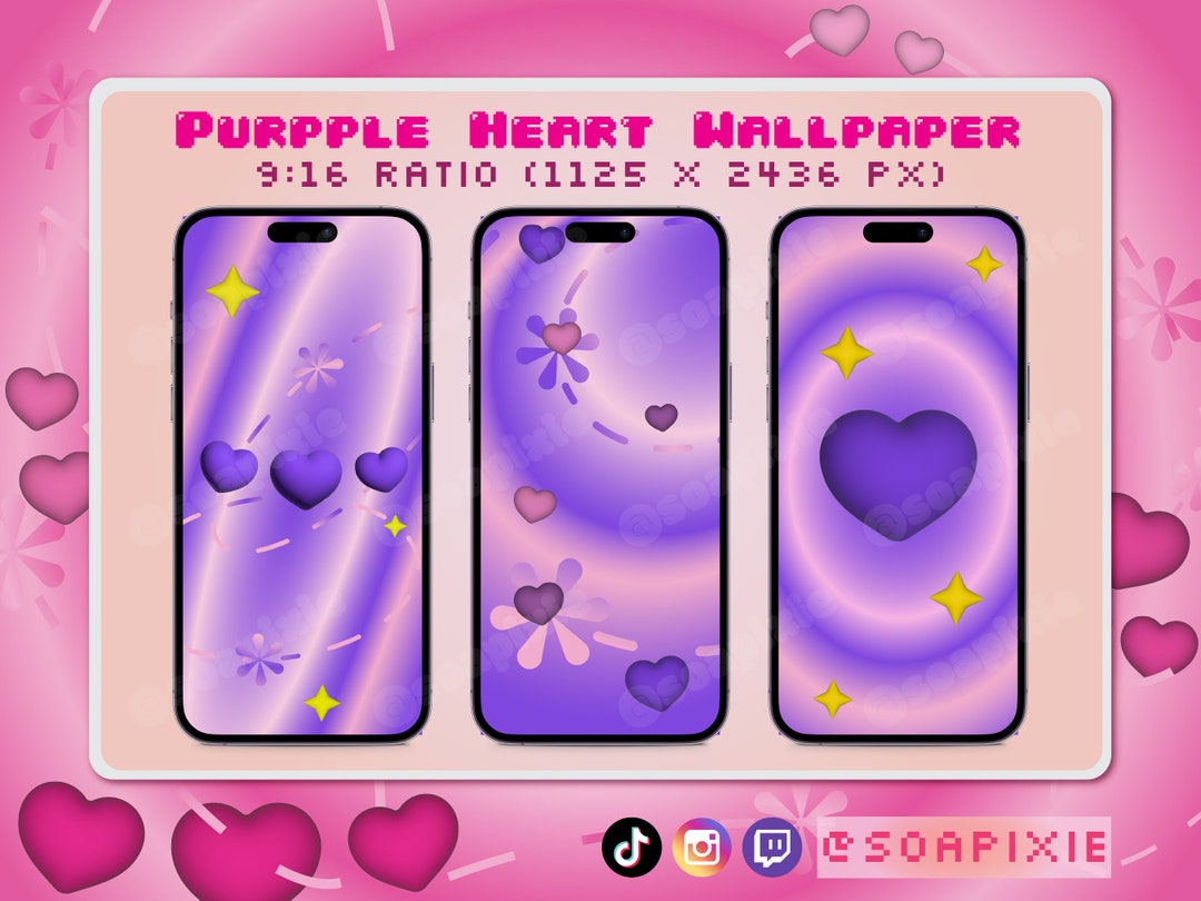 Purple Y2K Heart Phone Wallpaper Set | iPhone | Android | Aesthetic ...