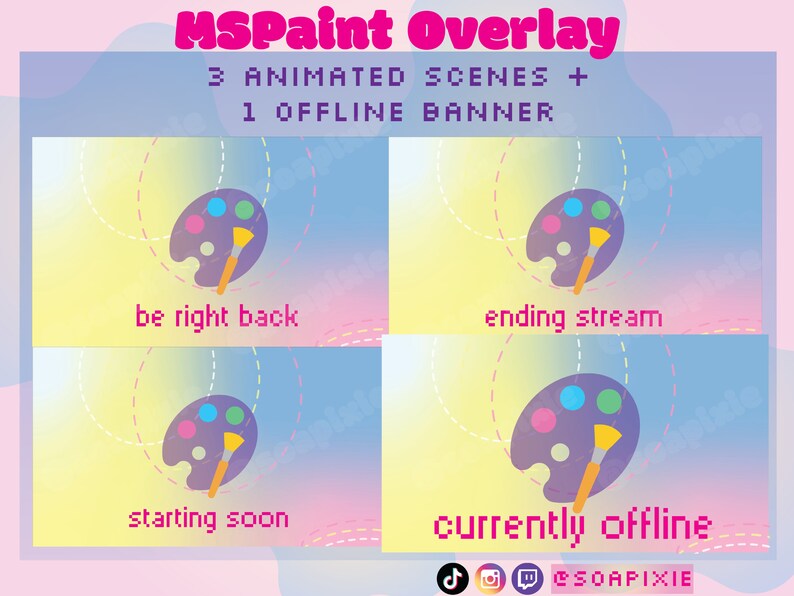 Paint Palette Animated Stream Scenes + Offline Banner: Kawaii Twitch ...