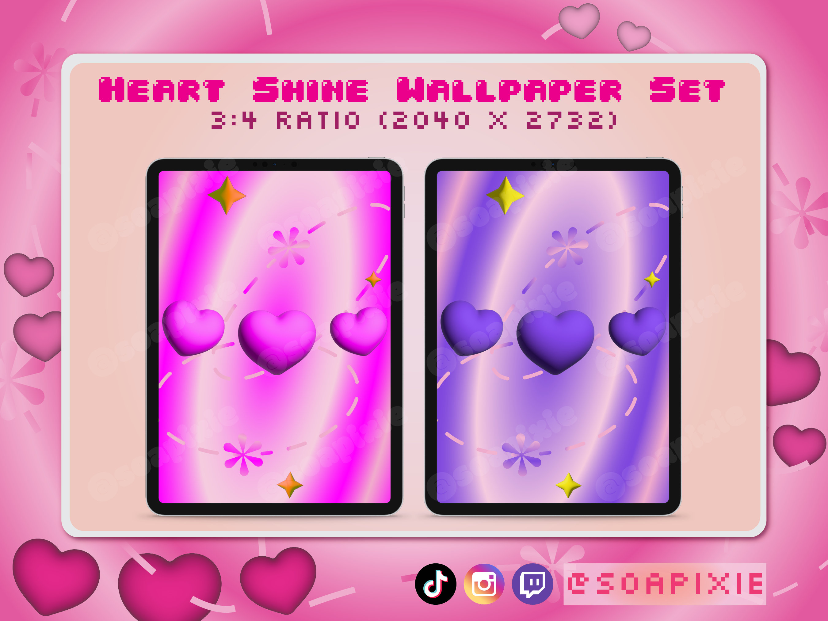 Y2K Heart Shine Tablet Wallpaper Set Ios/android Aesthetic Lock Screen ...