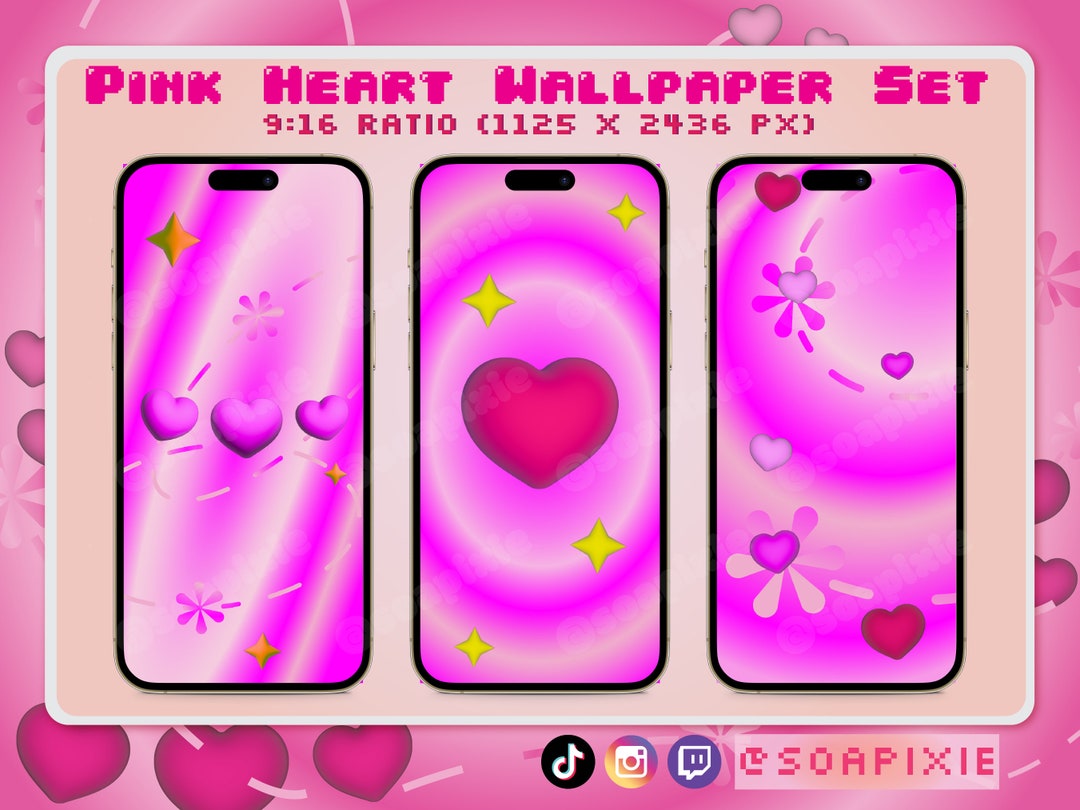 Pink Y2K Heart Phone Wallpaper Set | iPhone | Android | Aesthetic Lock ...