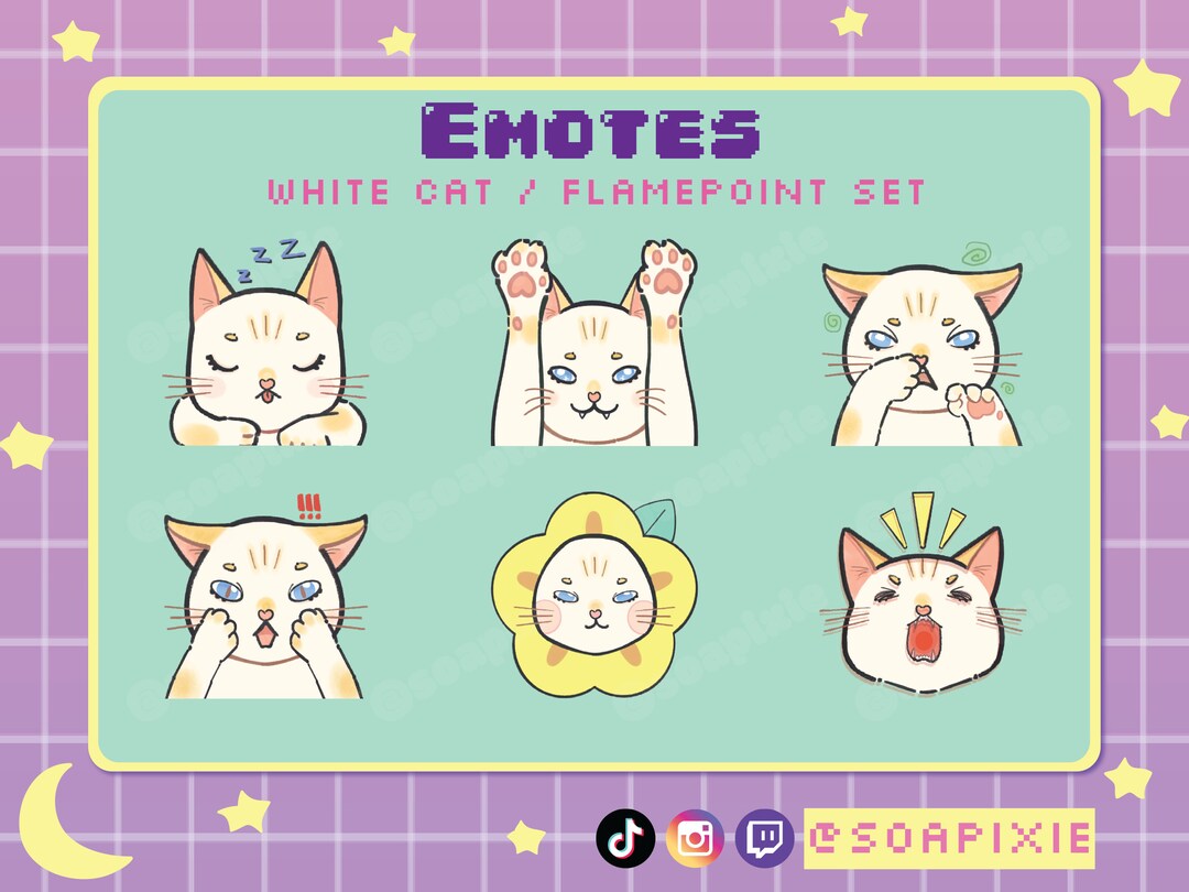 White Cat Emote Set | Twitch, Discord, Youtube Streamers Kawaii Asset ...