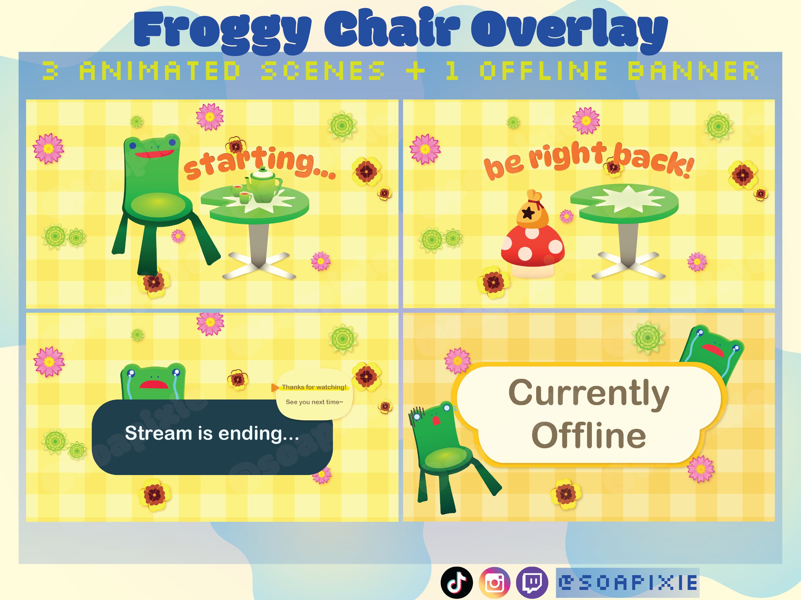 Animated Froggy Chair Stream Package: Kawaii Twitch Overlay (digital ...