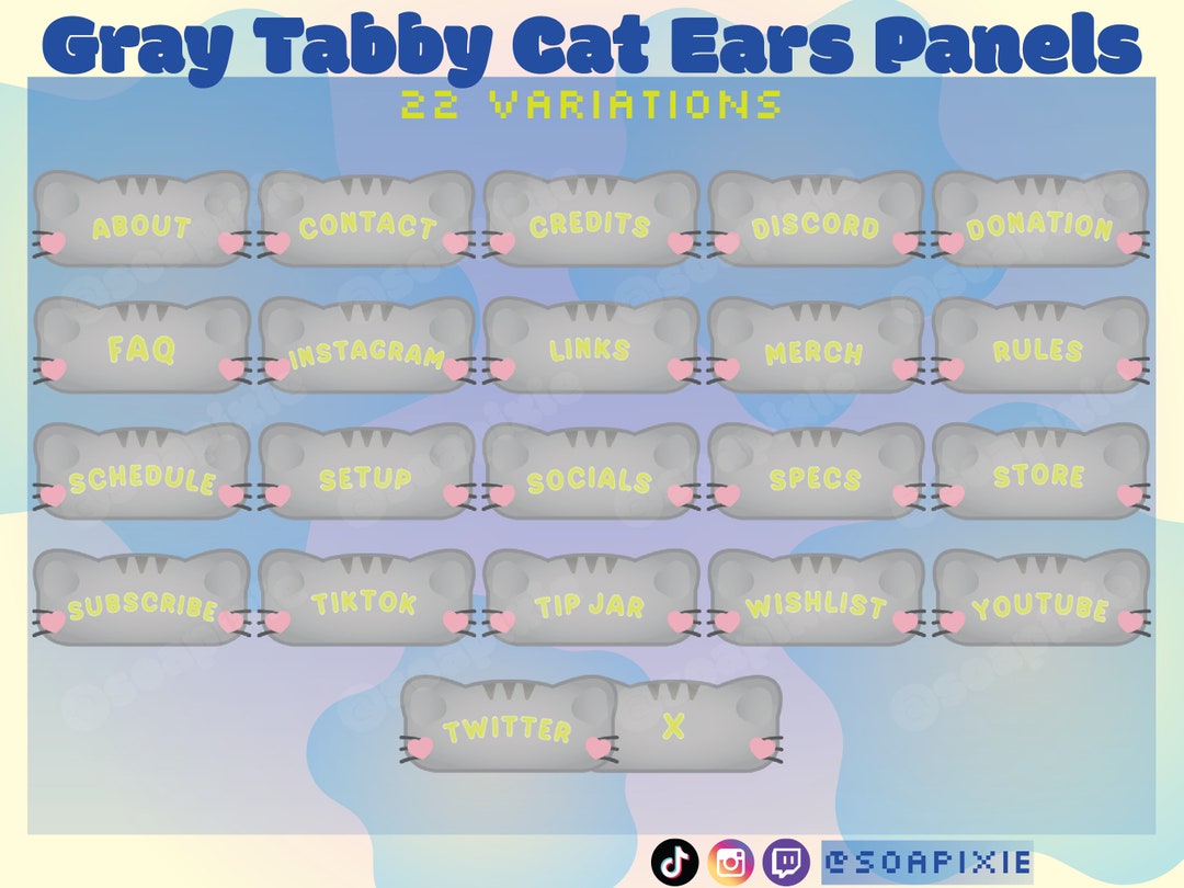 Gray Tabby Cat Ears Panels Pack | 22 Variations | Twitch Streamer ...