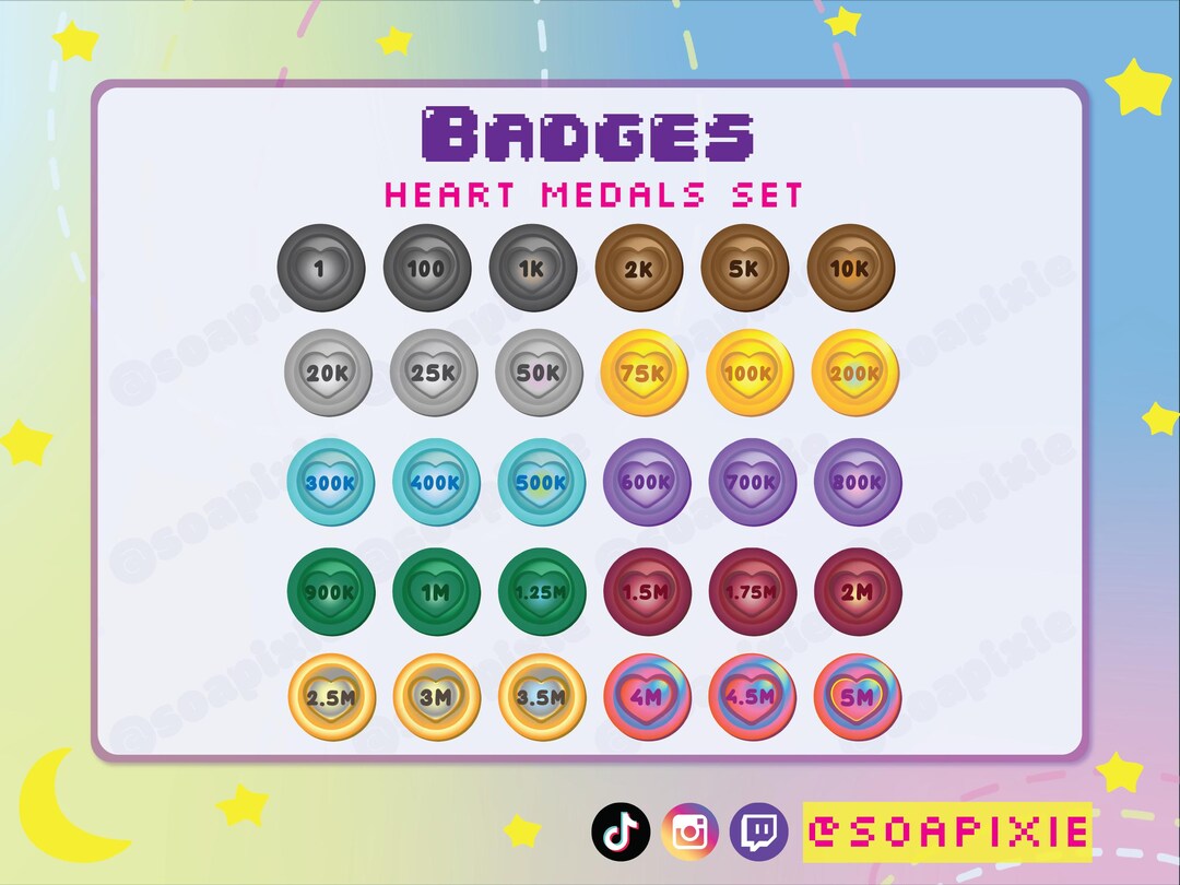 Heart Medals Bit Badges Pack: Kawaii Streamer Graphics (digital ...