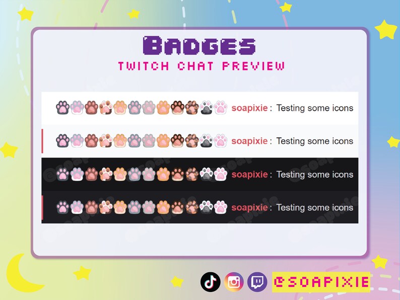 12 Cat Paw Sub/bit Badges Twitch, Discord, Youtube Streamer Kawaii ...