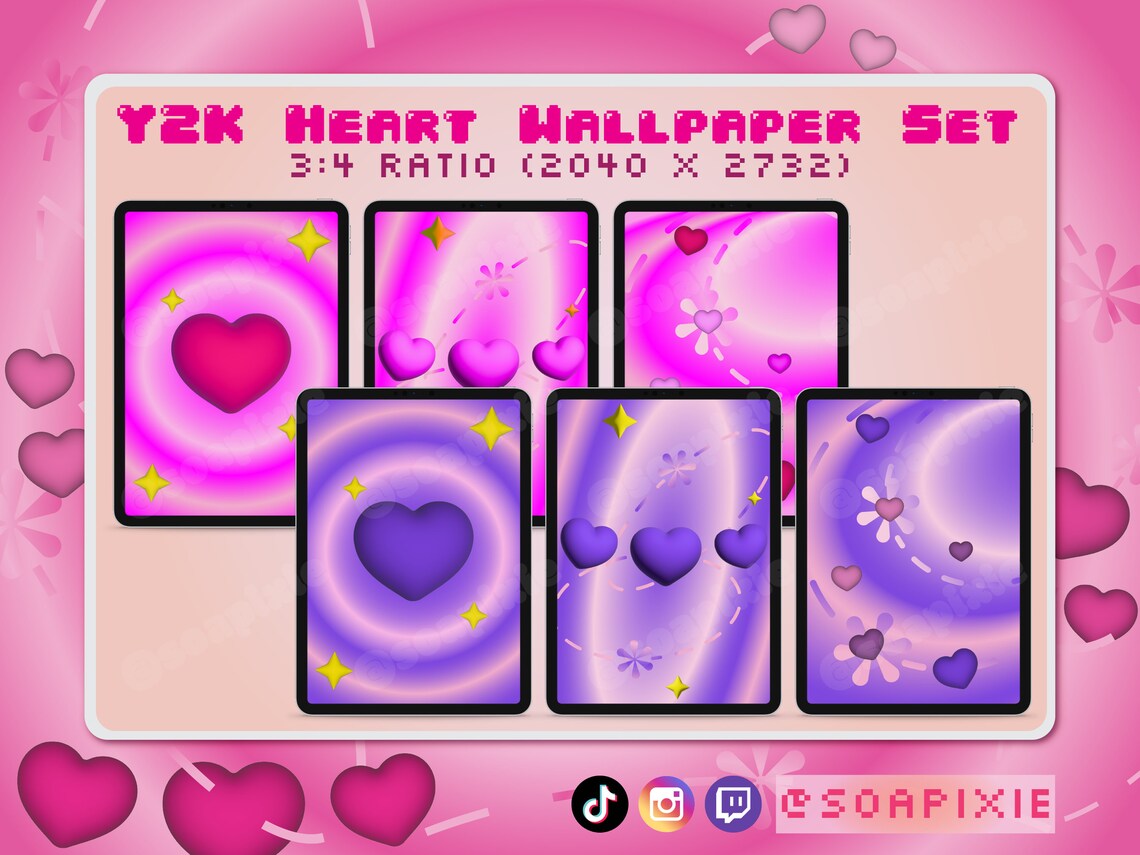 3D Y2K Heart Tablet Wallpaper Set | Pink & Purple (digital Download) - Etsy