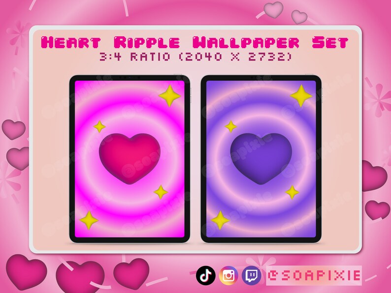 Y2K Heart Ripple Tablet Wallpaper Set: Pink, Purple/ Light, Dark ...
